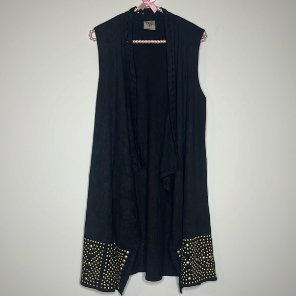 Vocal | Jackets & Coats | Vocal Black And Gold Studded Cardigan Vest ...
